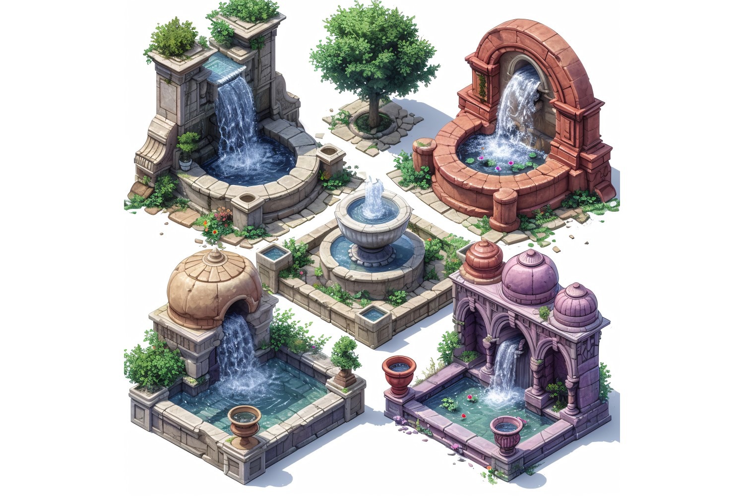Fountains Set of Video Games Assets Sprite Sheet 8