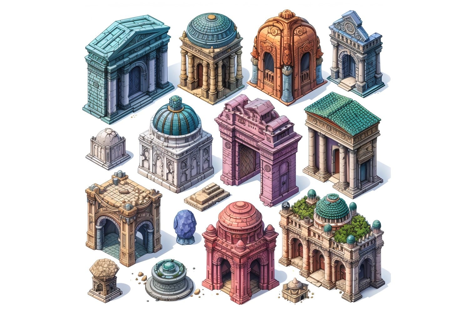 Grand theatre Set of Video Games Assets Sprite Sheet White background 1