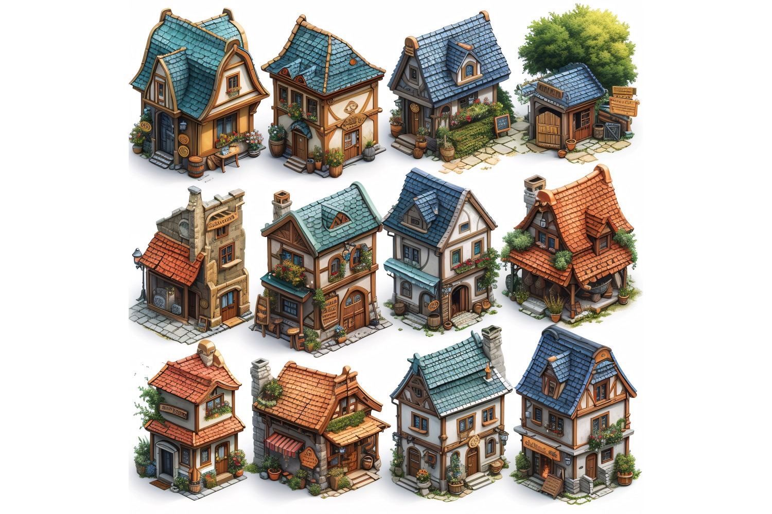 Inns and taverns with signs Set of Video Games Assets Sprite Sheet ...