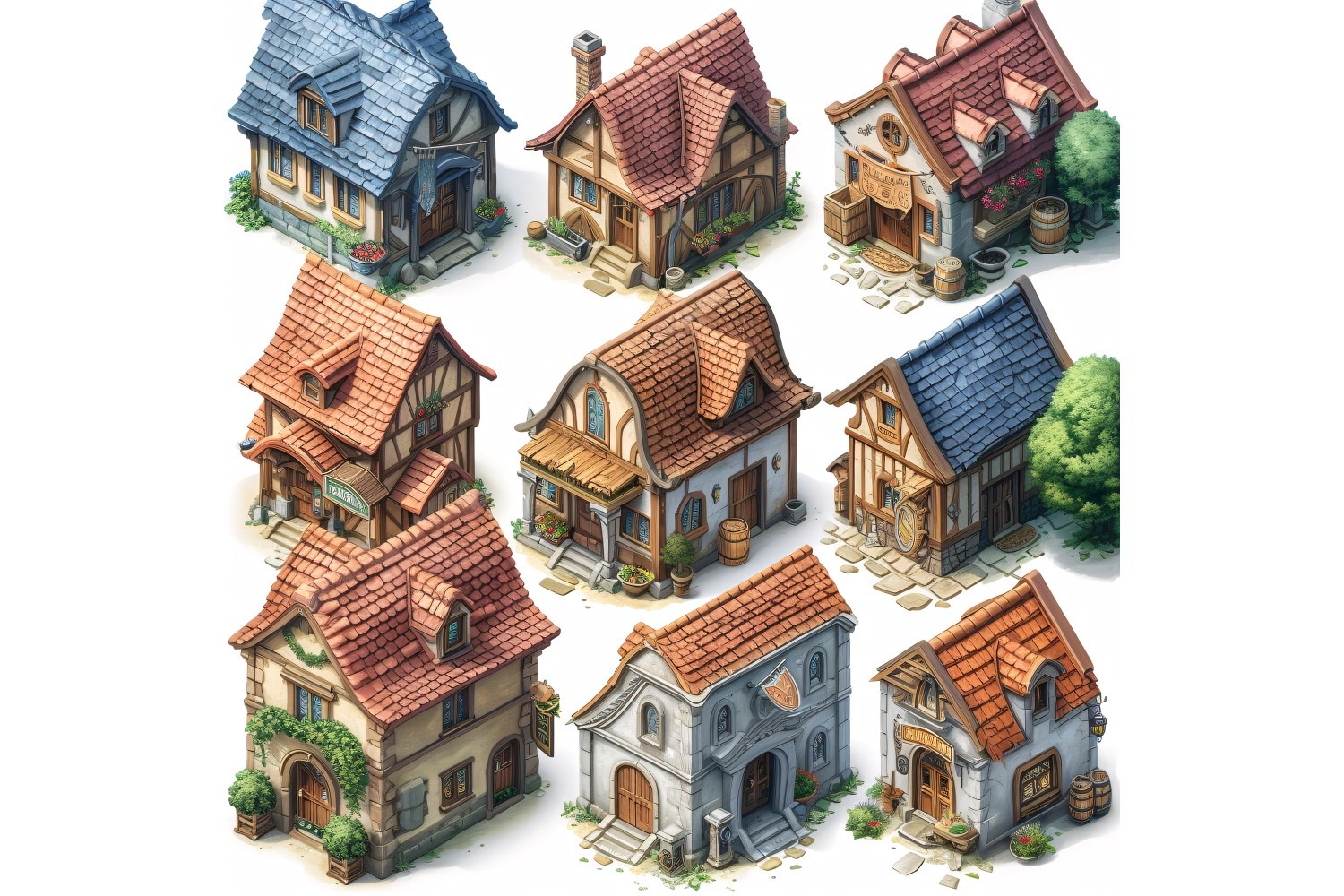 Inns and taverns with signs Set of Video Games Assets Sprite Sheet ...