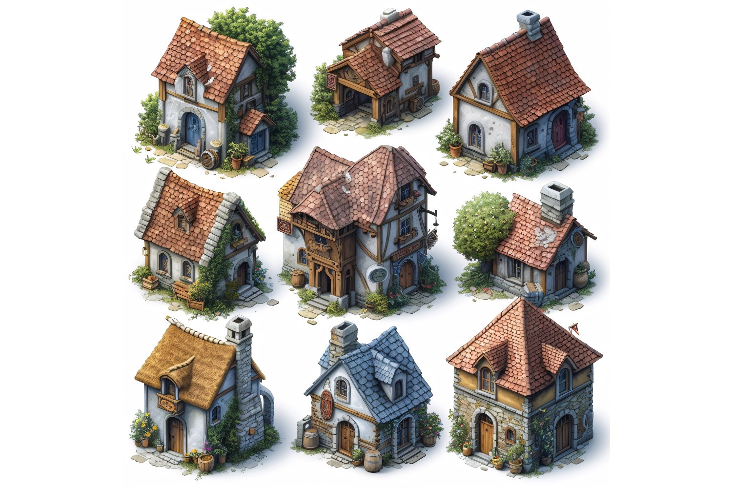 Inns and taverns with signs Set of Video Games Assets Sprite Sheet ...