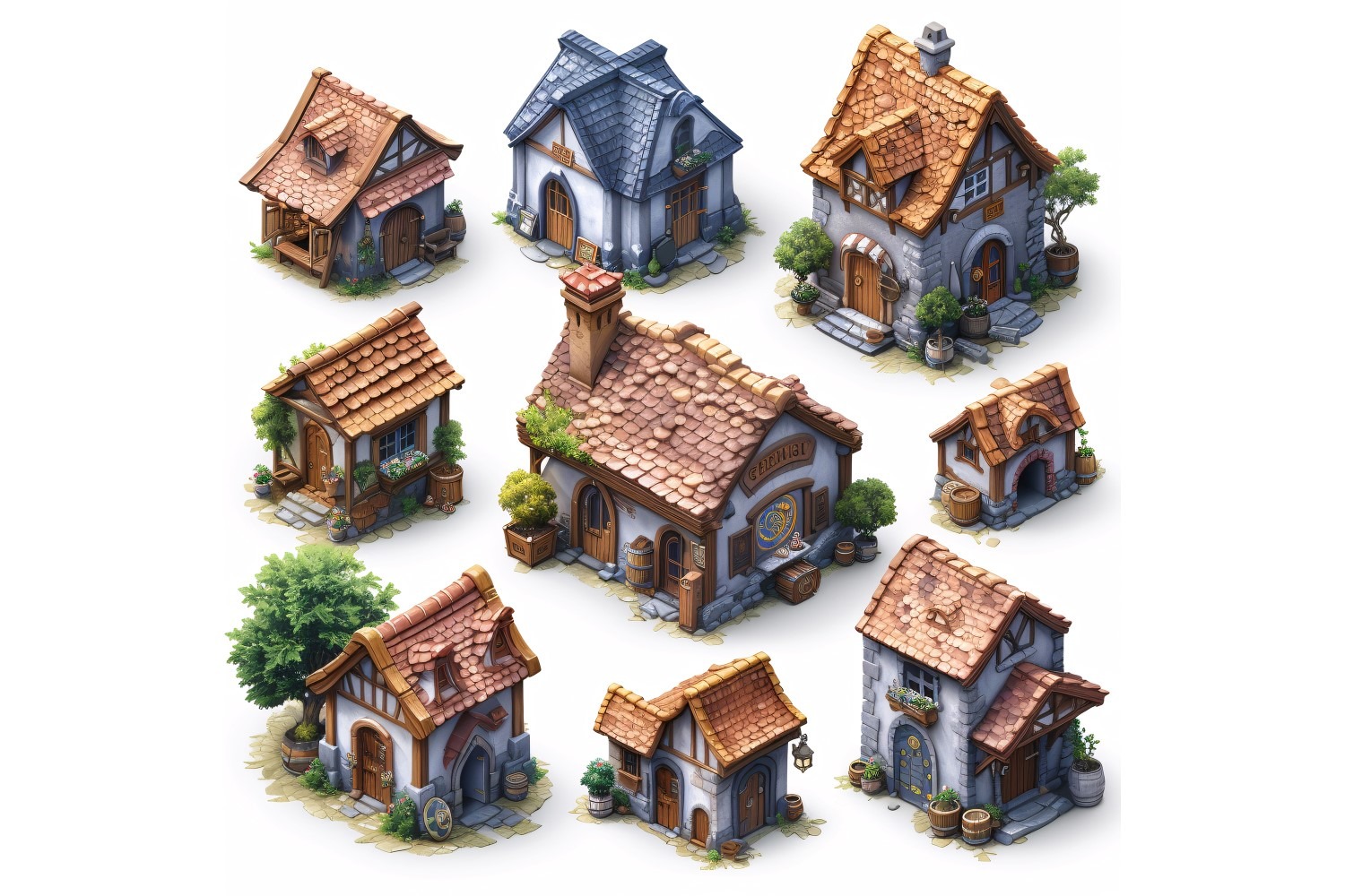 Inns and taverns with signs Set of Video Games Assets Sprite Sheet ...