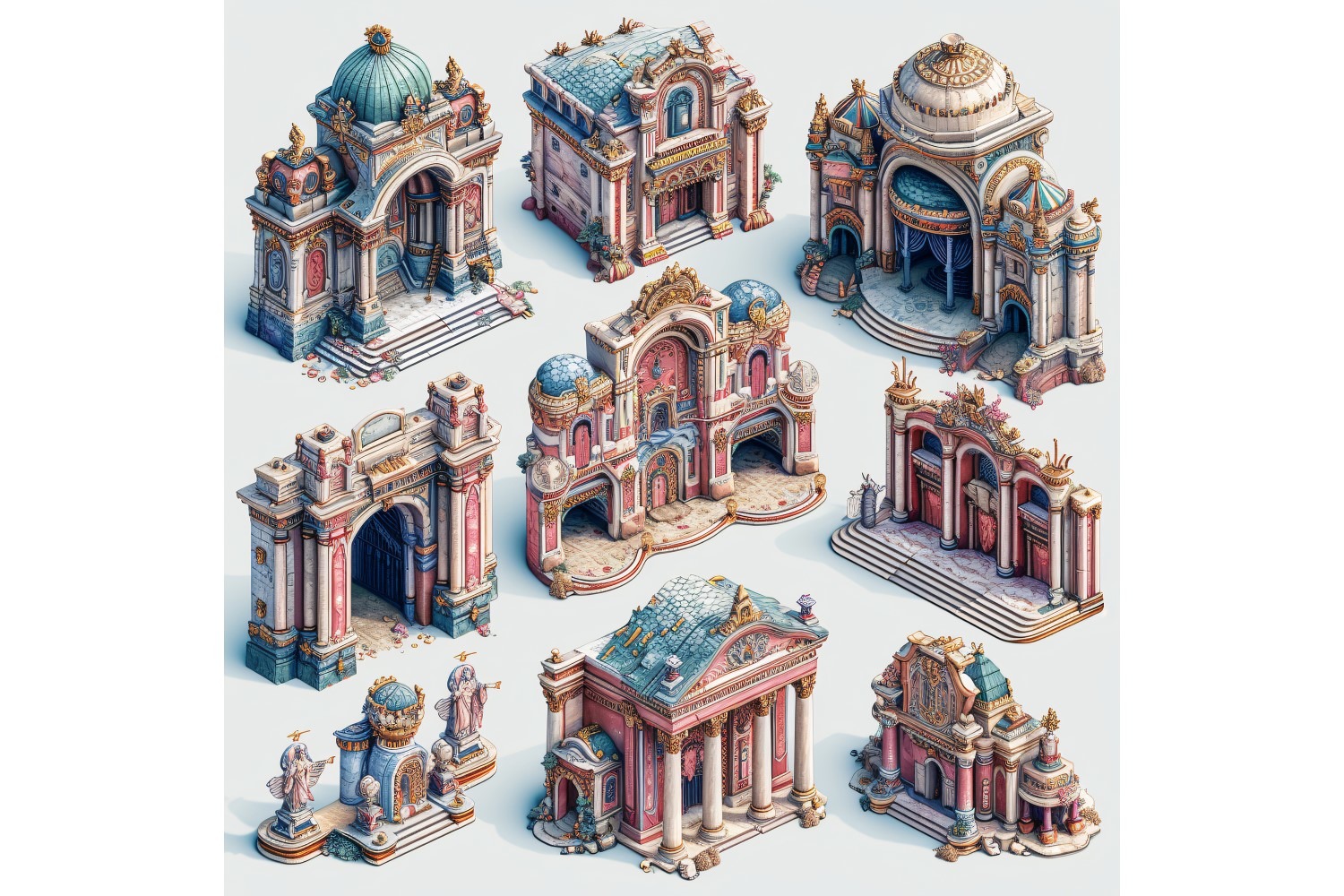 Victorian theater Set of Video Games Assets Sprite Sheet White ...