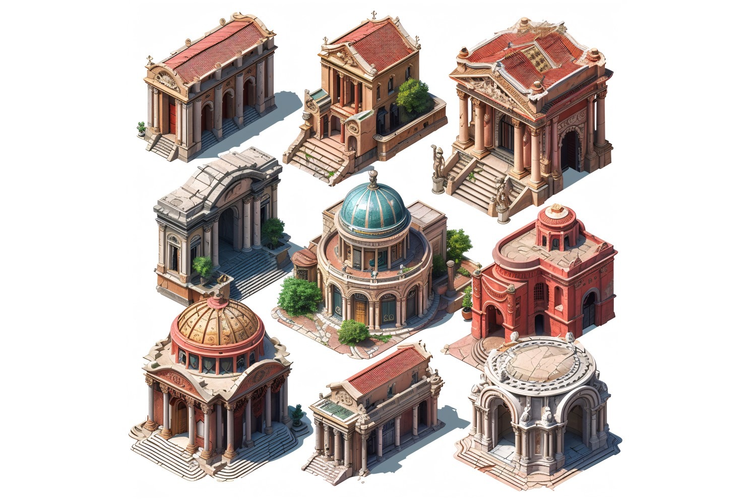 Victorian theater Set of Video Games Assets Sprite Sheet White background 3