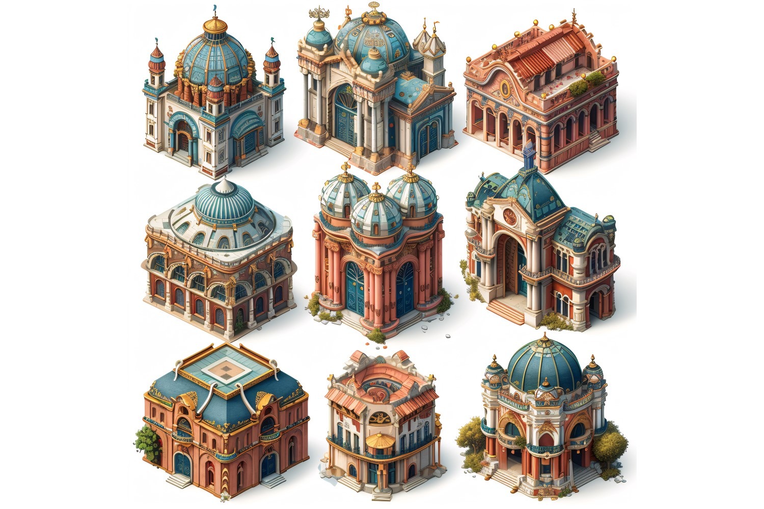 Victorian theater Set of Video Games Assets Sprite Sheet White background 4