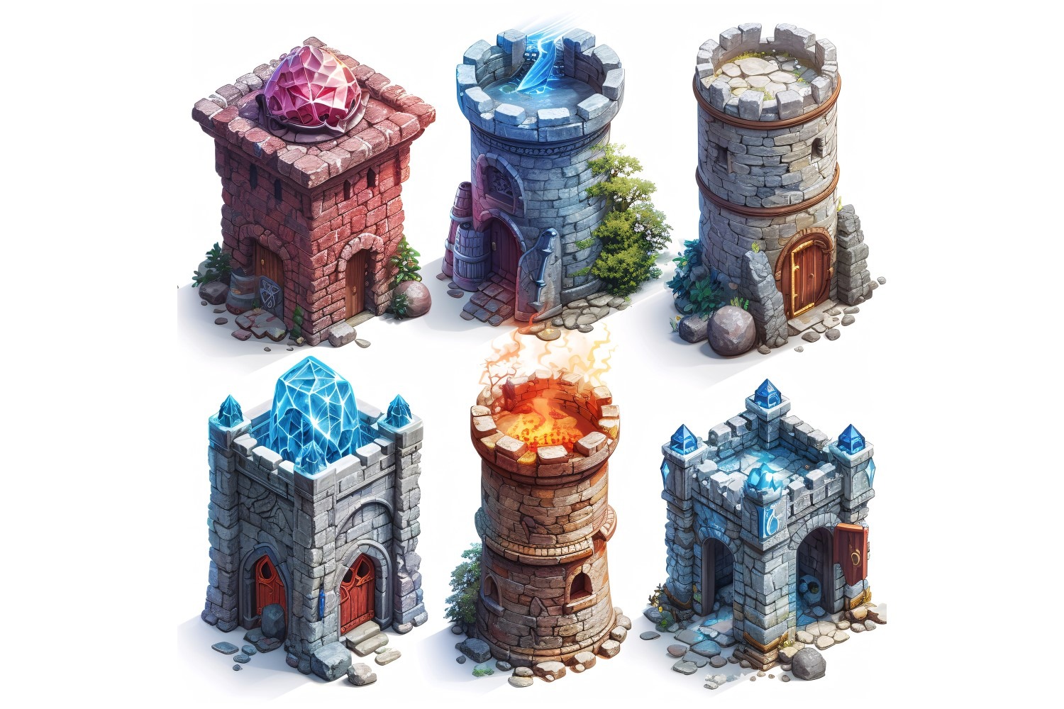 Mage towers with lightening Set of Video Games Assets Sprite Sheet 3