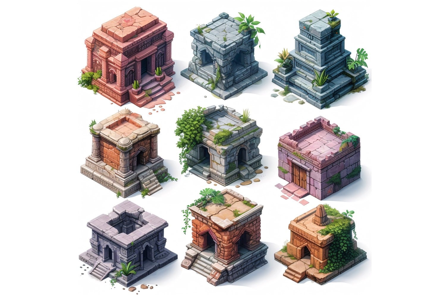 Temple Set of Video Games Assets Sprite Sheet 1