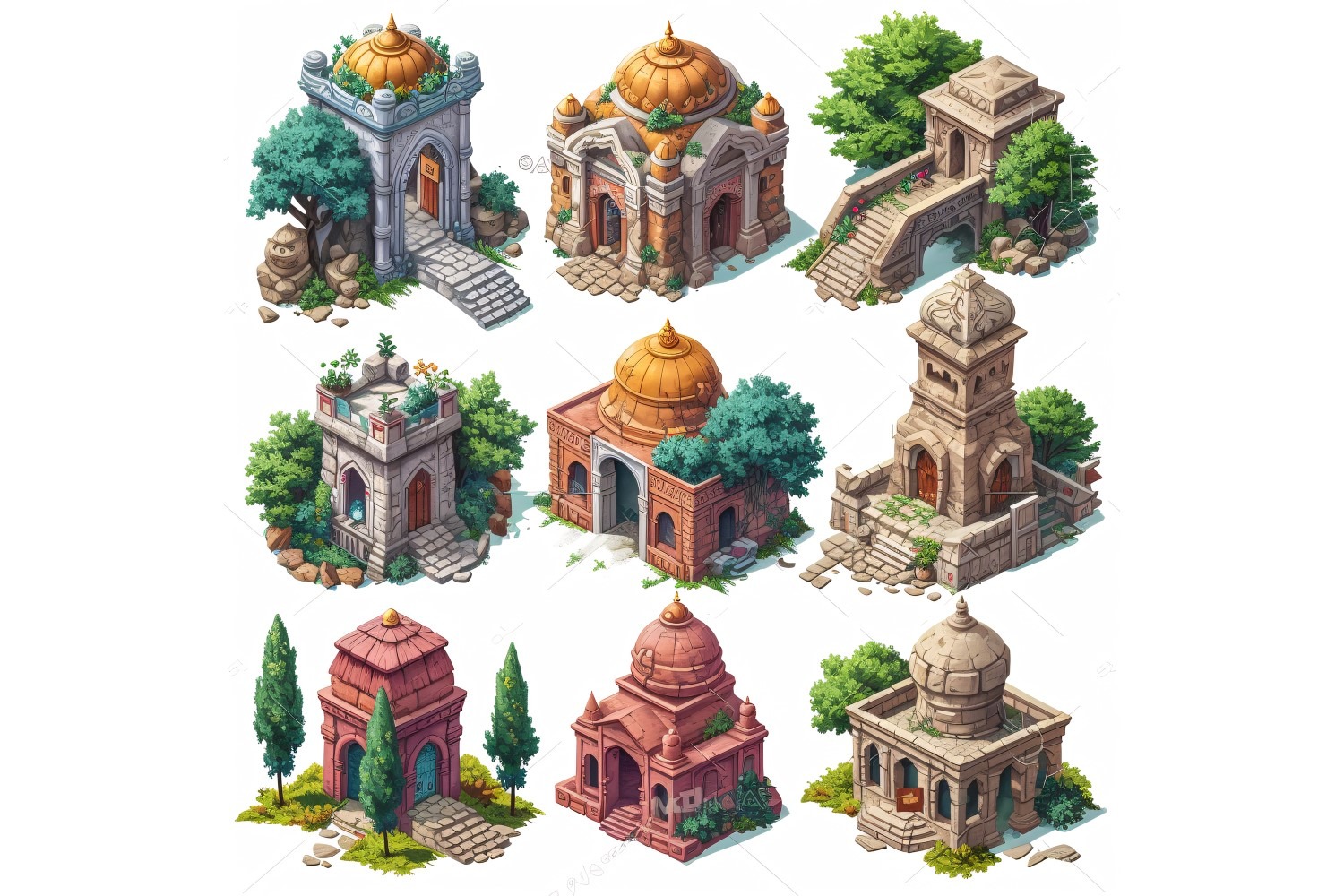Temple Set of Video Games Assets Sprite Sheet 2