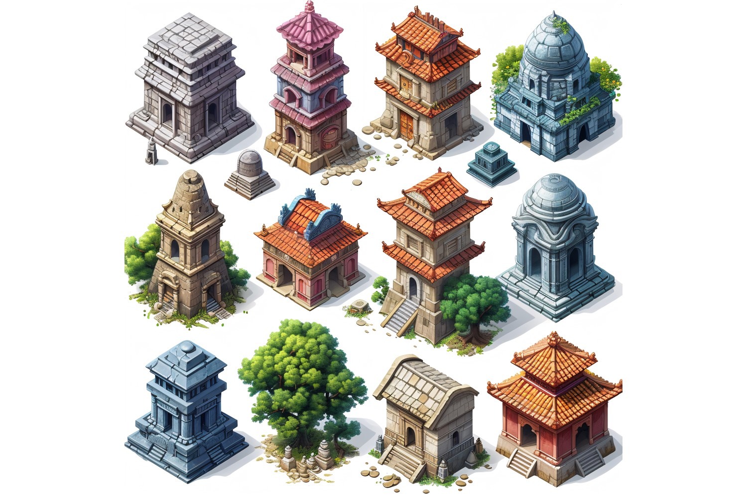 Temple Set of Video Games Assets Sprite Sheet 3