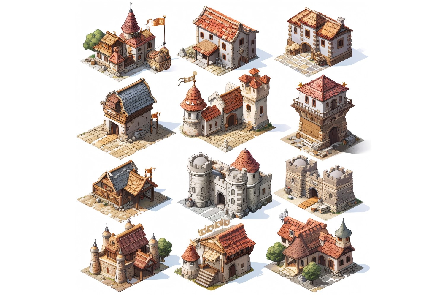 Fantasy Buildings Set of Video Games Assets Sprite Sheet 01
