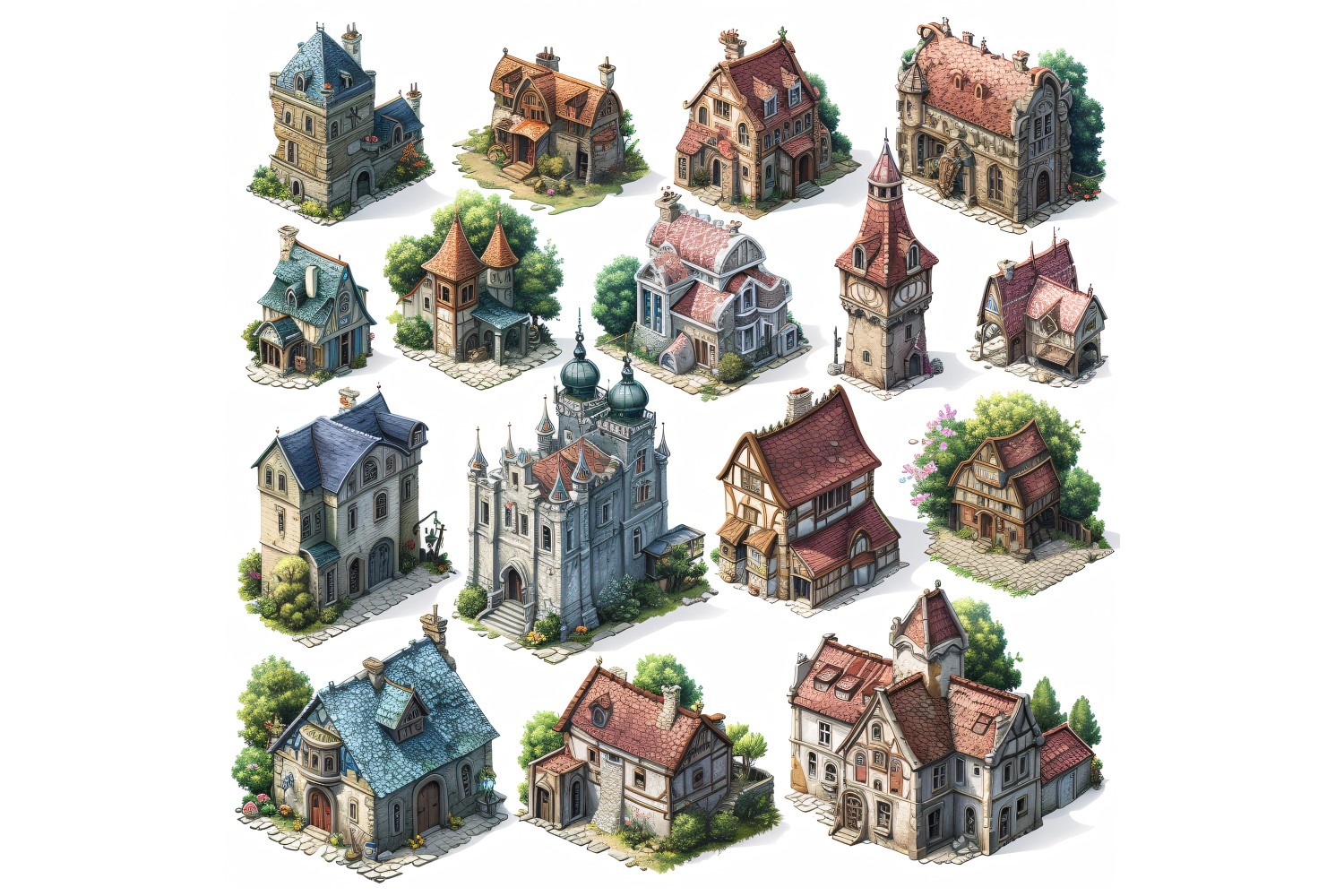 Fantasy Buildings Set of Video Games Assets Sprite Sheet 226