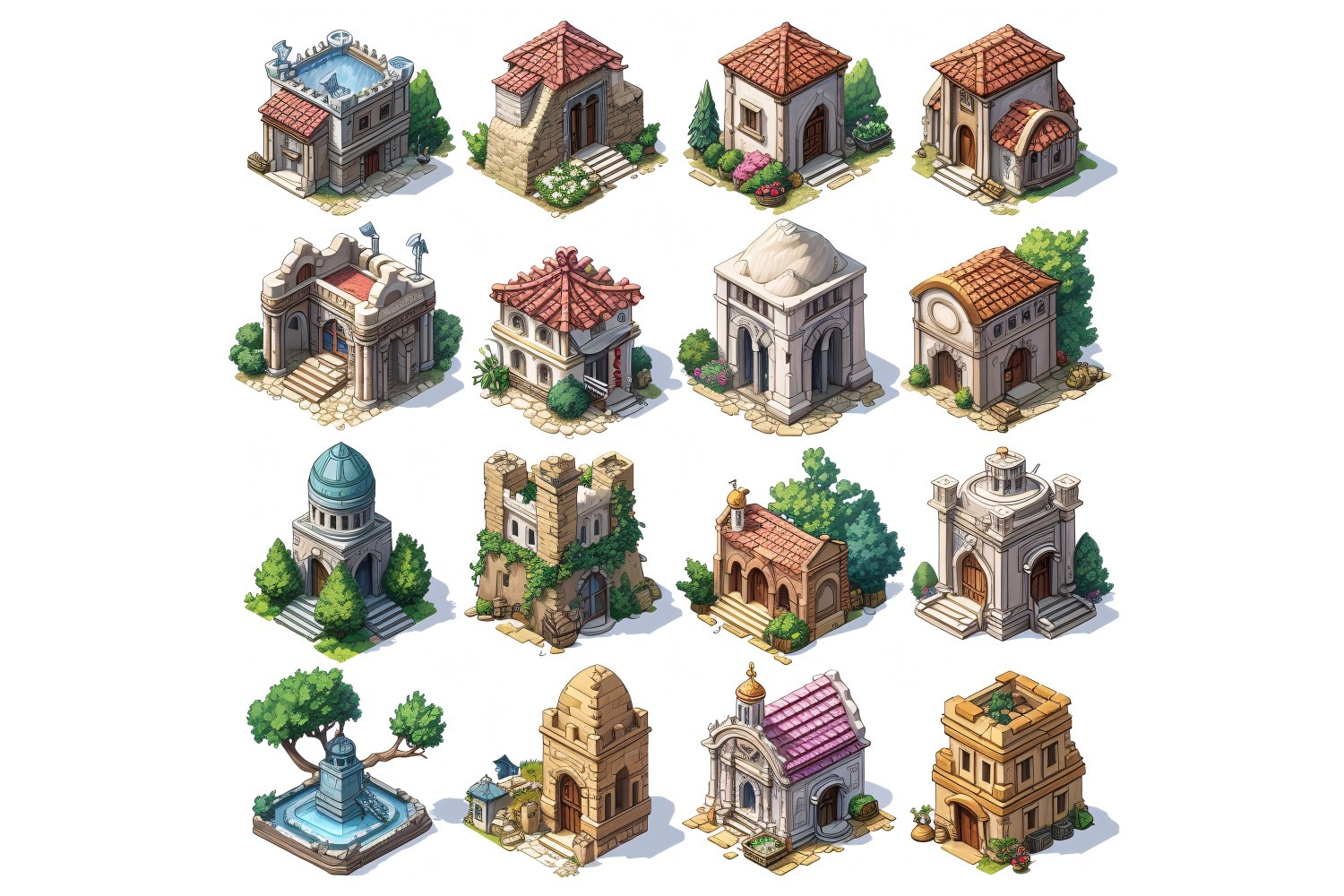 Fantasy Buildings Set of Video Games Assets Sprite Sheet 227