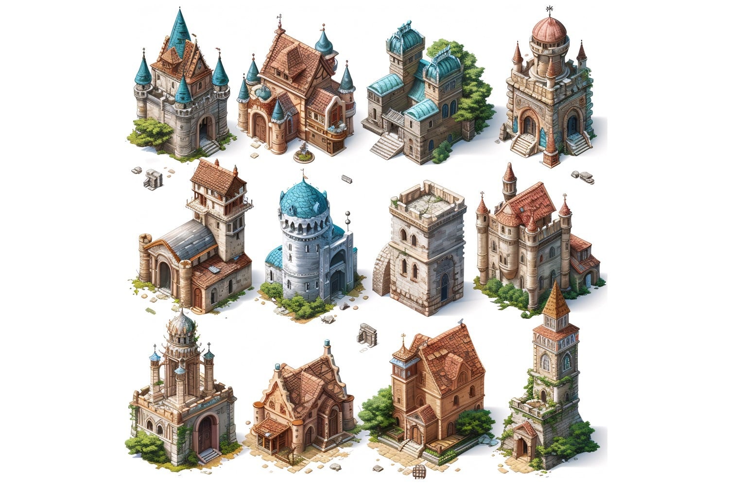 Fantasy Buildings Set of Video Games Assets Sprite Sheet 228