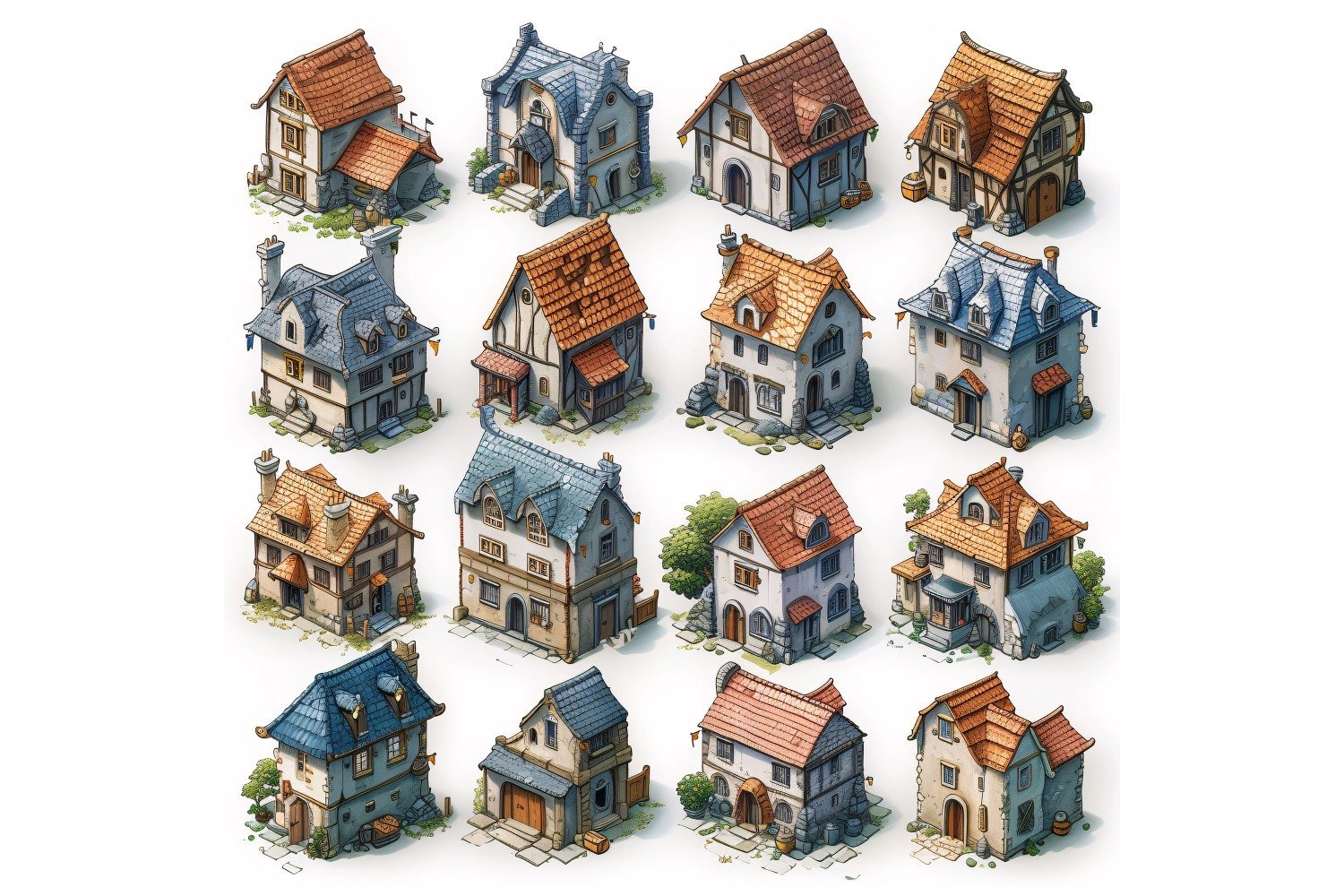 Fantasy Buildings Set of Video Games Assets Sprite Sheet 229