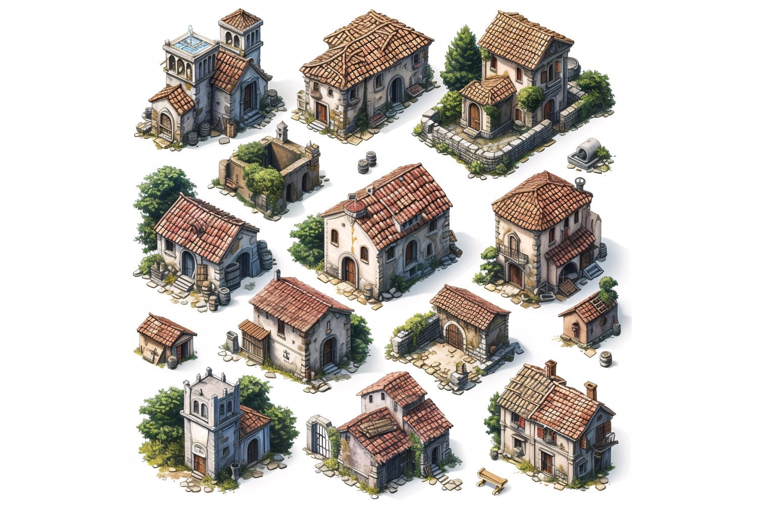 Fantasy Buildings Set of Video Games Assets Sprite Sheet 245