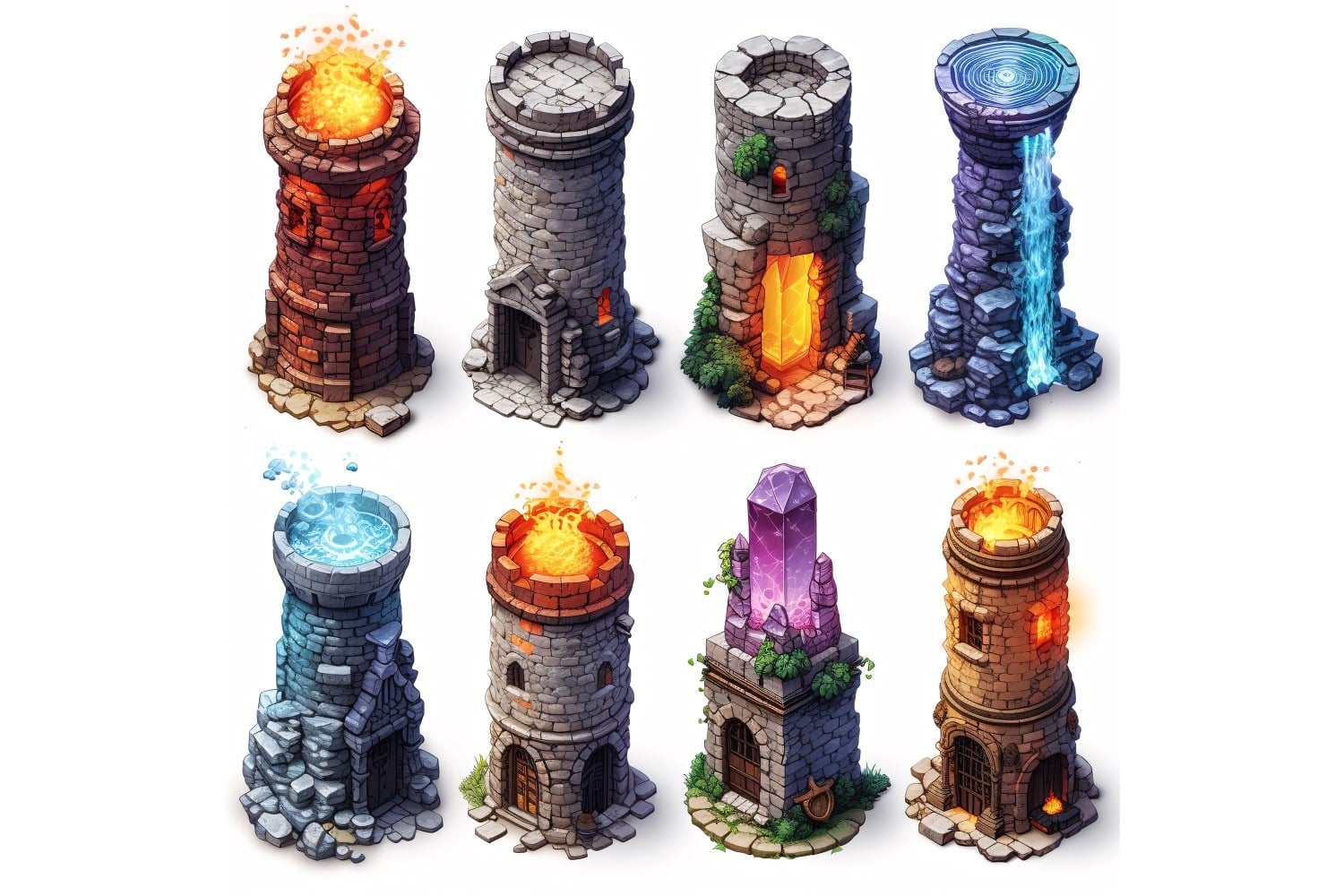 Mage towers with lightening Set of Video Games Assets Sprite Sheet 200
