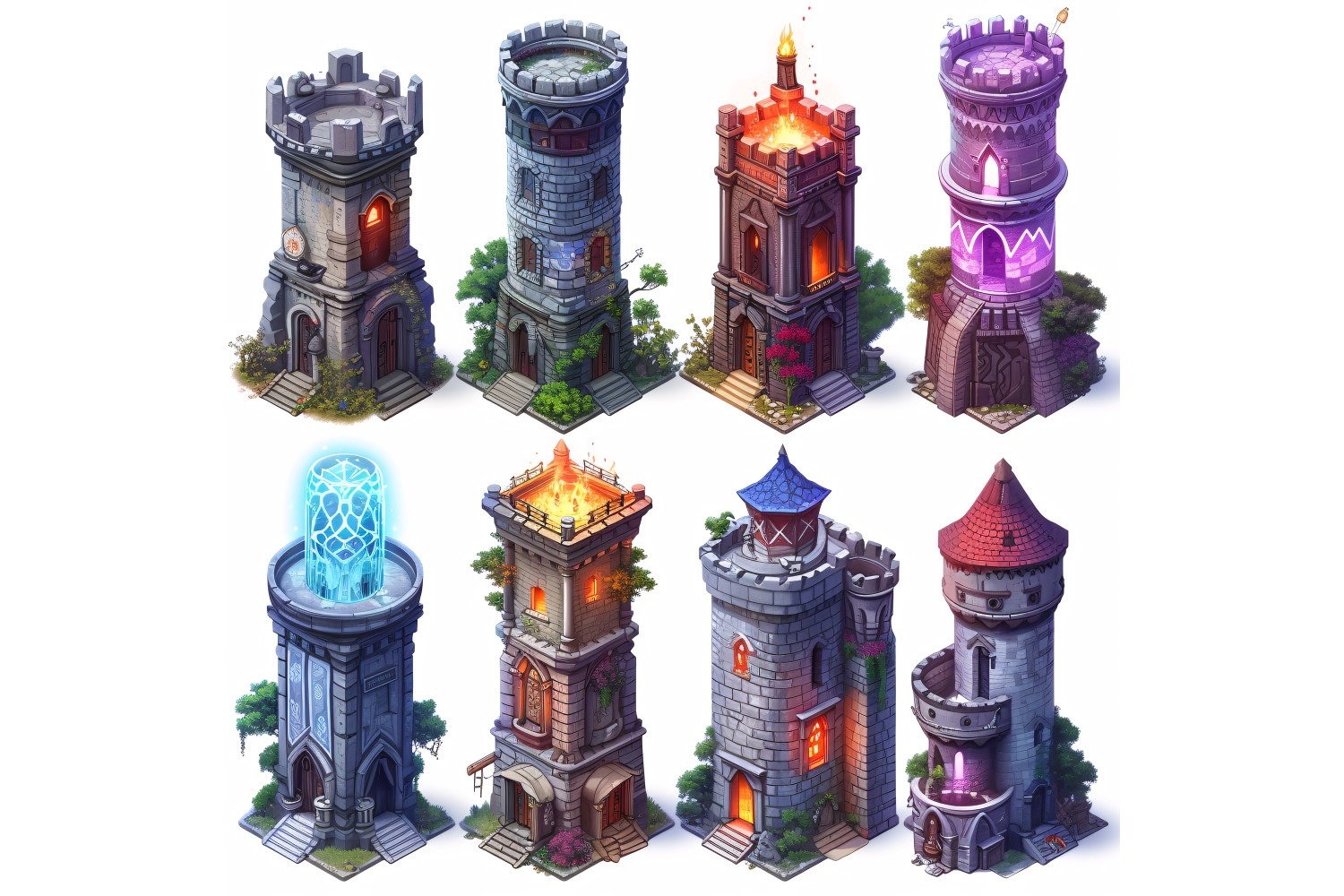 Mage towers with lightening Set of Video Games Assets Sprite Sheet 203