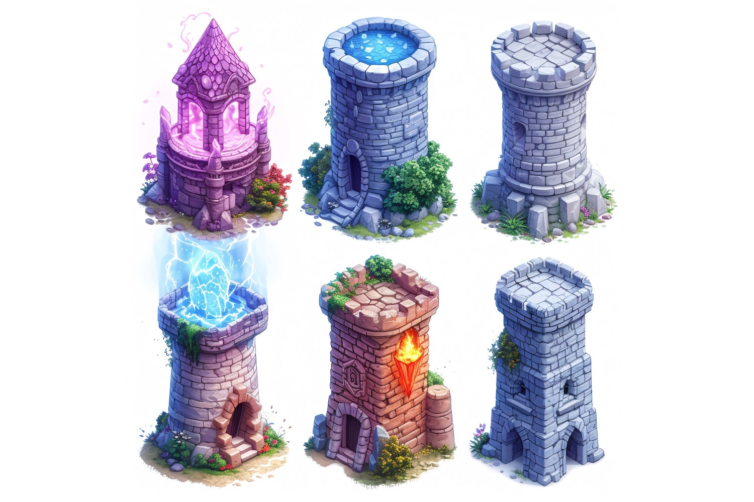 Mage towers with lightening Set of Video Games Assets Sprite Sheet 204