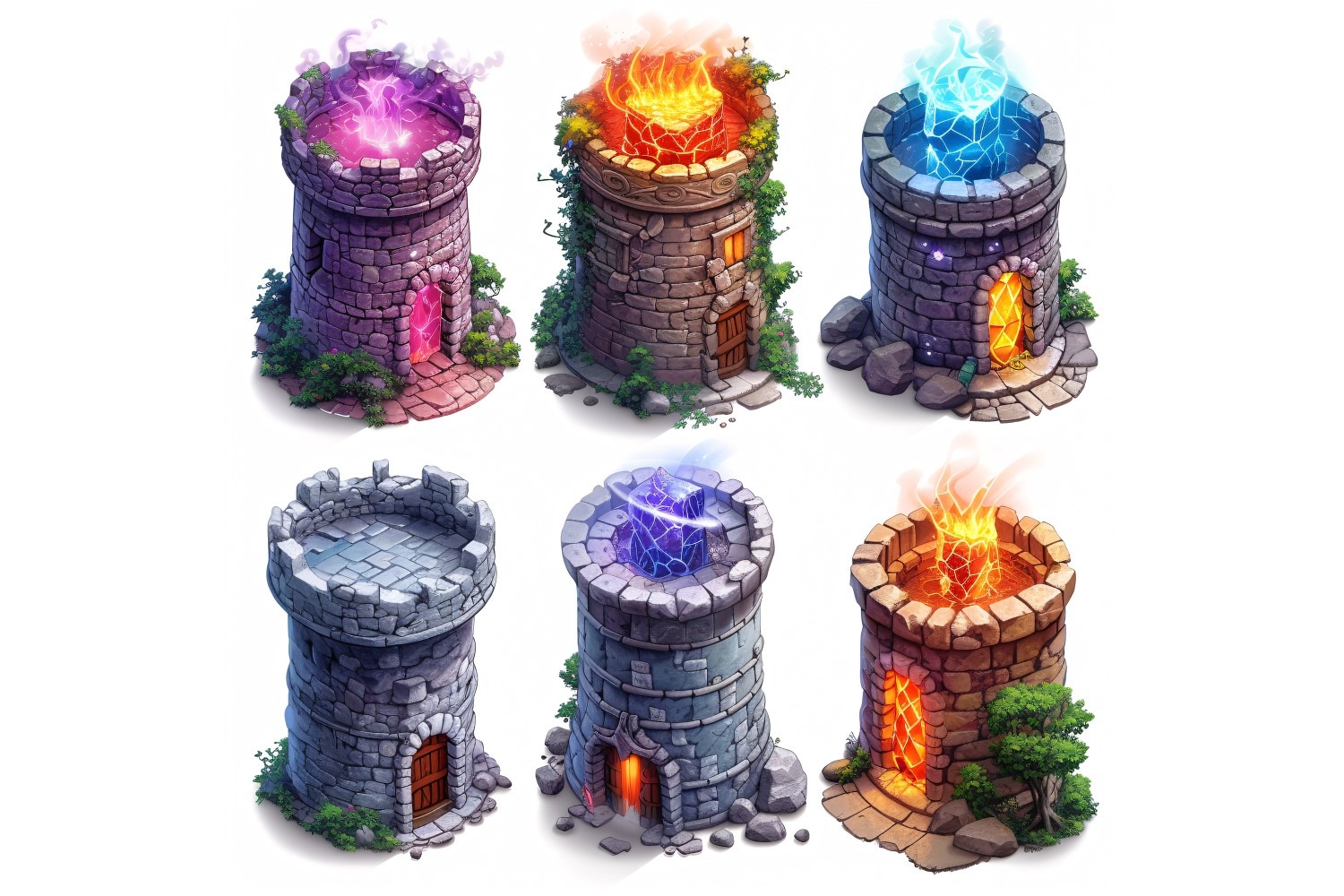 Mage towers with lightening Set of Video Games Assets Sprite Sheet 208