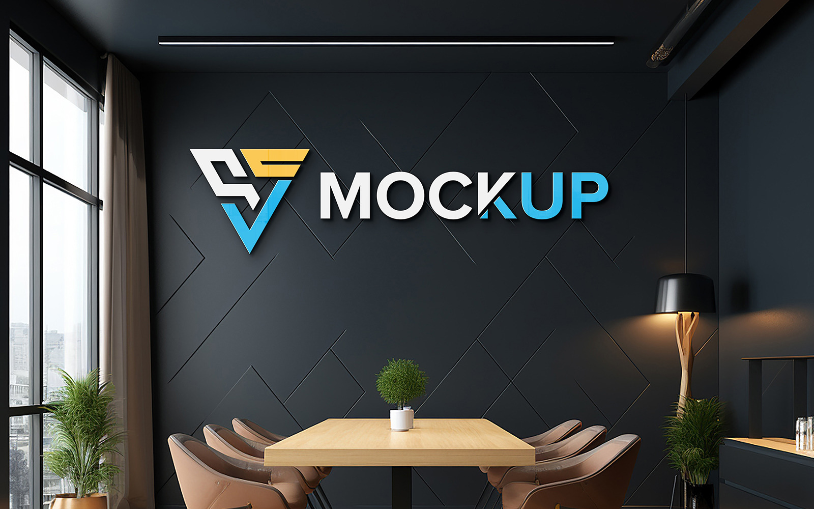 Logo mockup in black wall meeting room psd realistic 3d logo wall ...