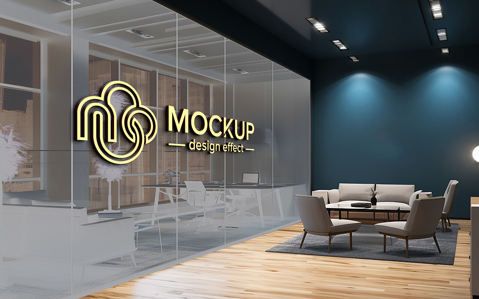 3d glass wall logo mockup in office manager business room with ...