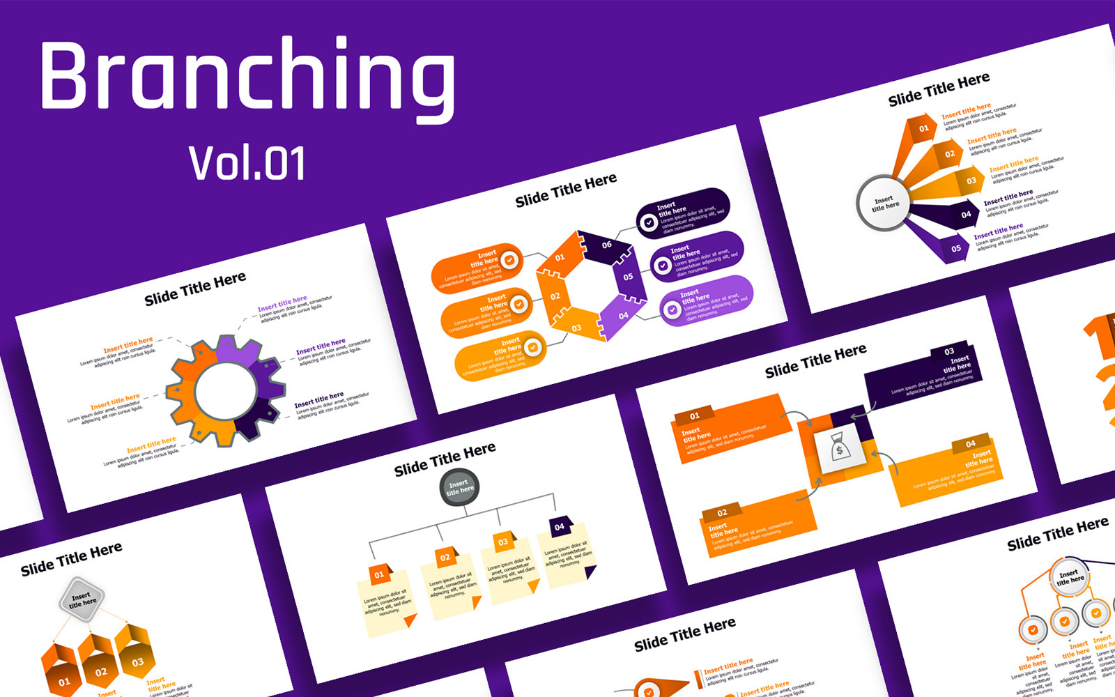 Business branching slides infographic- 5 color variations