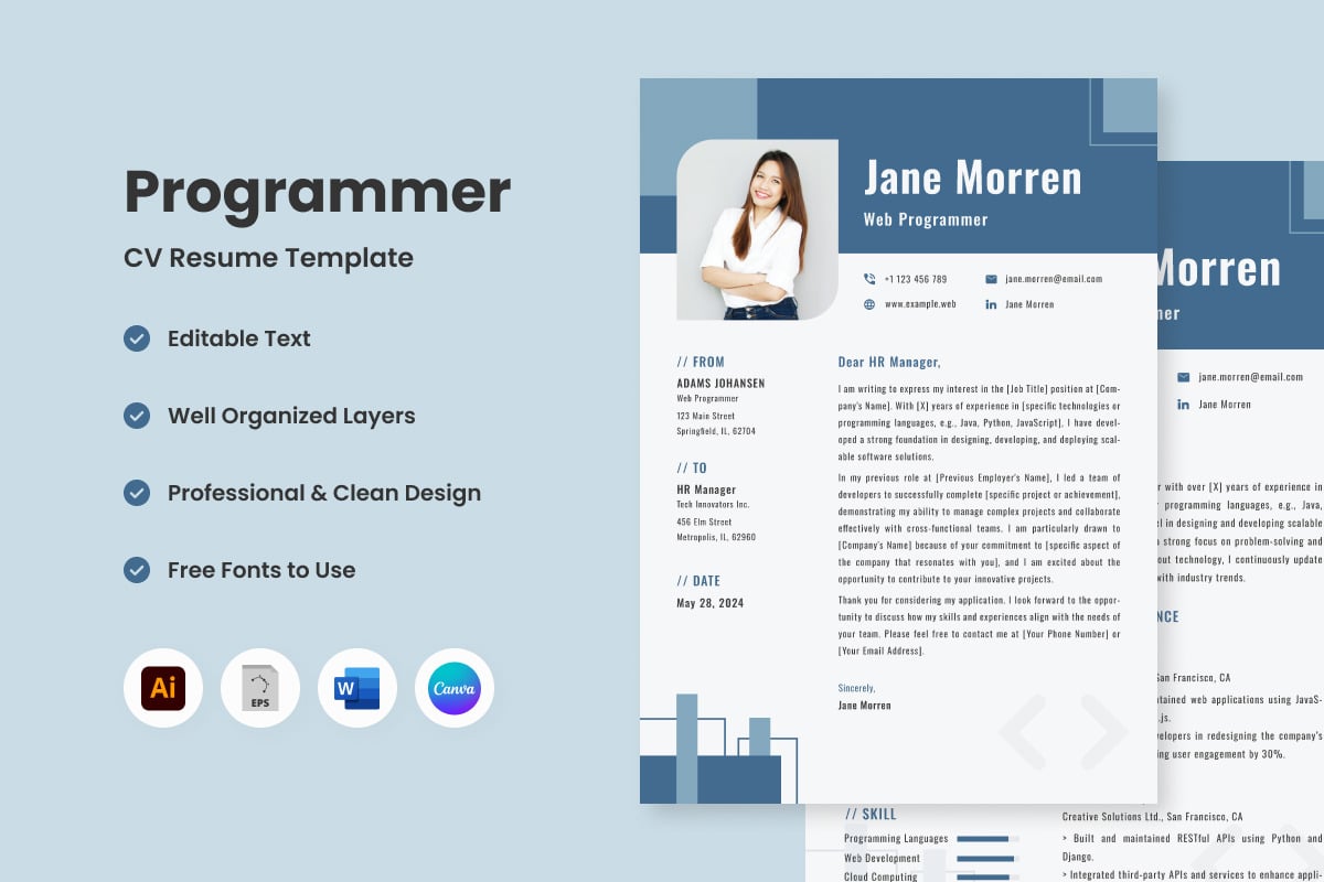 CV Resume Programmer V3 ideal template for showcasing your programming skills