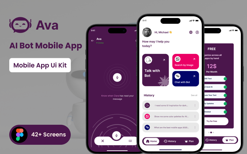 Ava AI Chat Bot Mobile App Figma Template - TemplateMonster