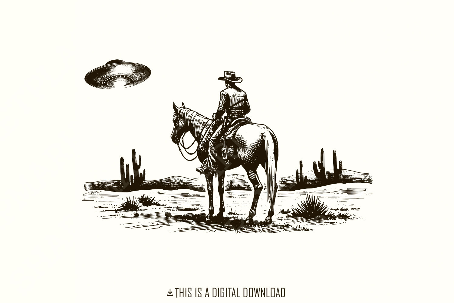 Cowboy and UFO PNG, Vintage Western Digital Download, Sci-Fi Western ...