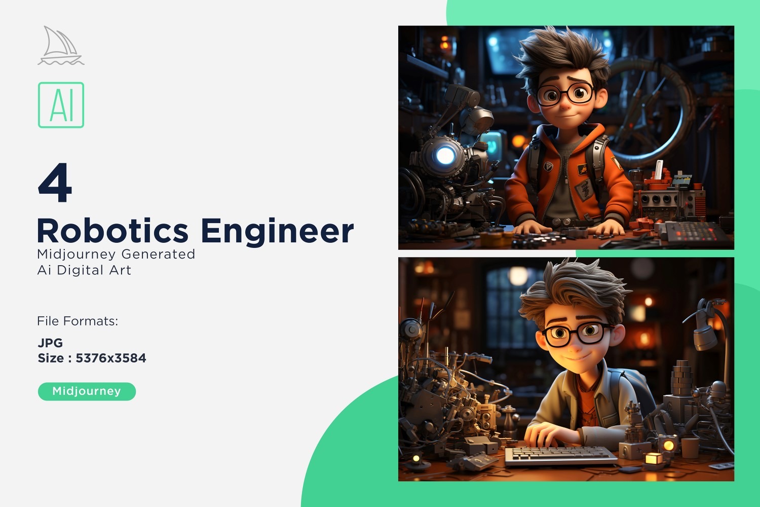 3D Pixar Character Child Boy Robotics_Engineer with relevant ...