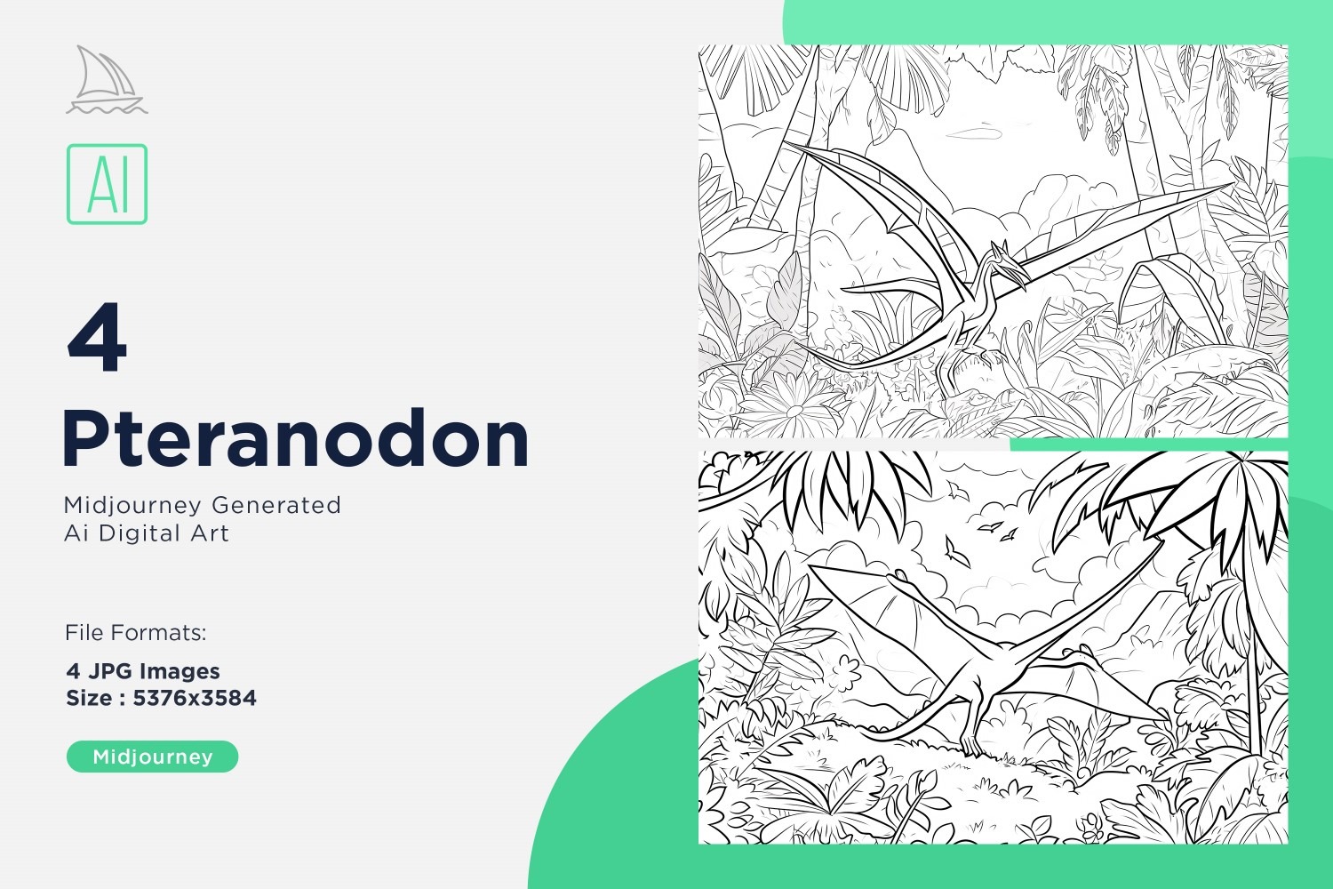 Pteranodon Dinosaur Coloring Pages Set - TemplateMonster