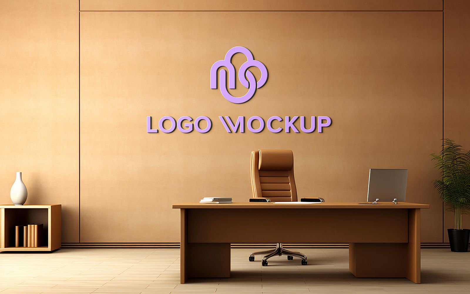 Manager room brown wall logo mockup psd - TemplateMonster