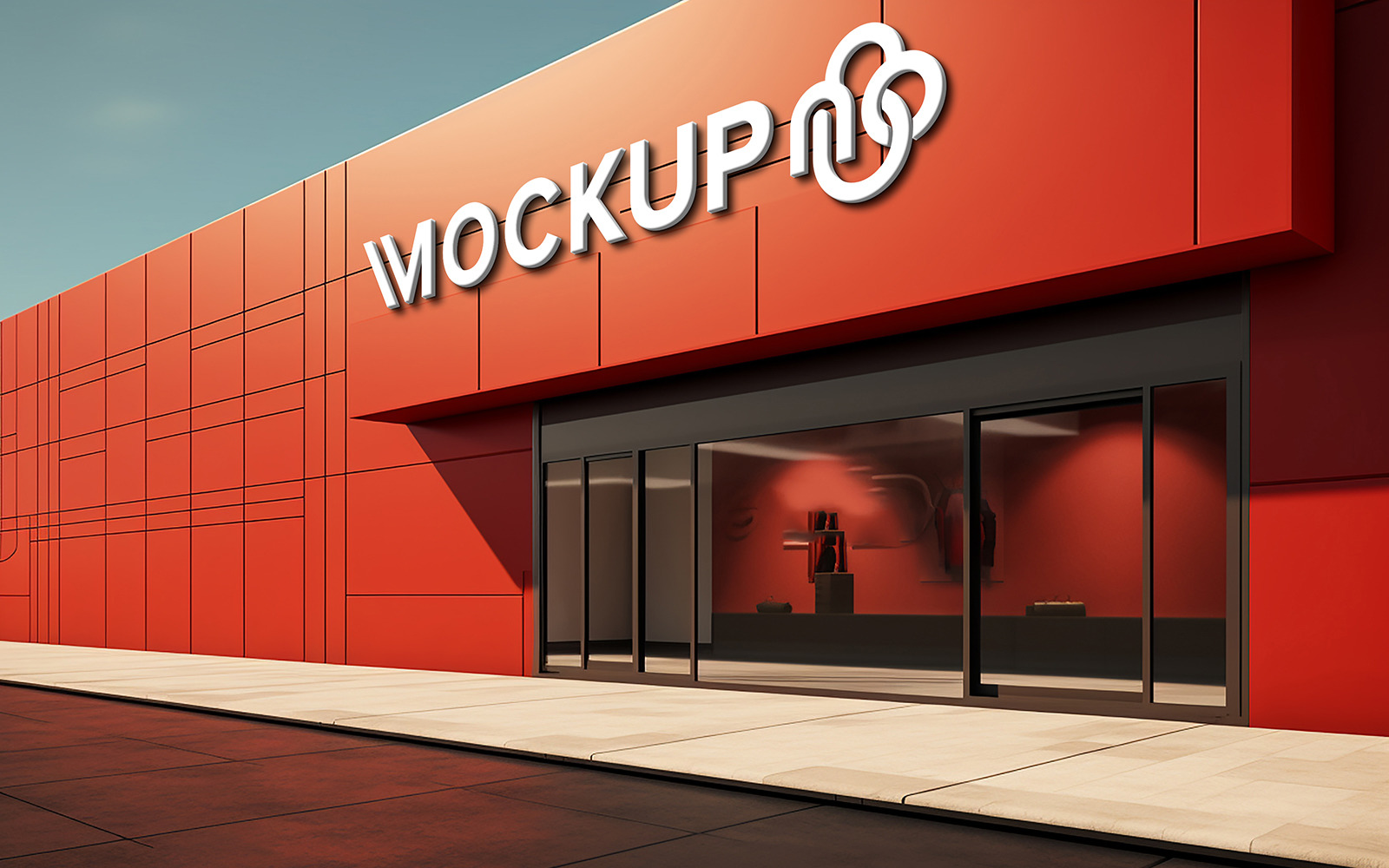 Red building front sign logo mockup psd - TemplateMonster