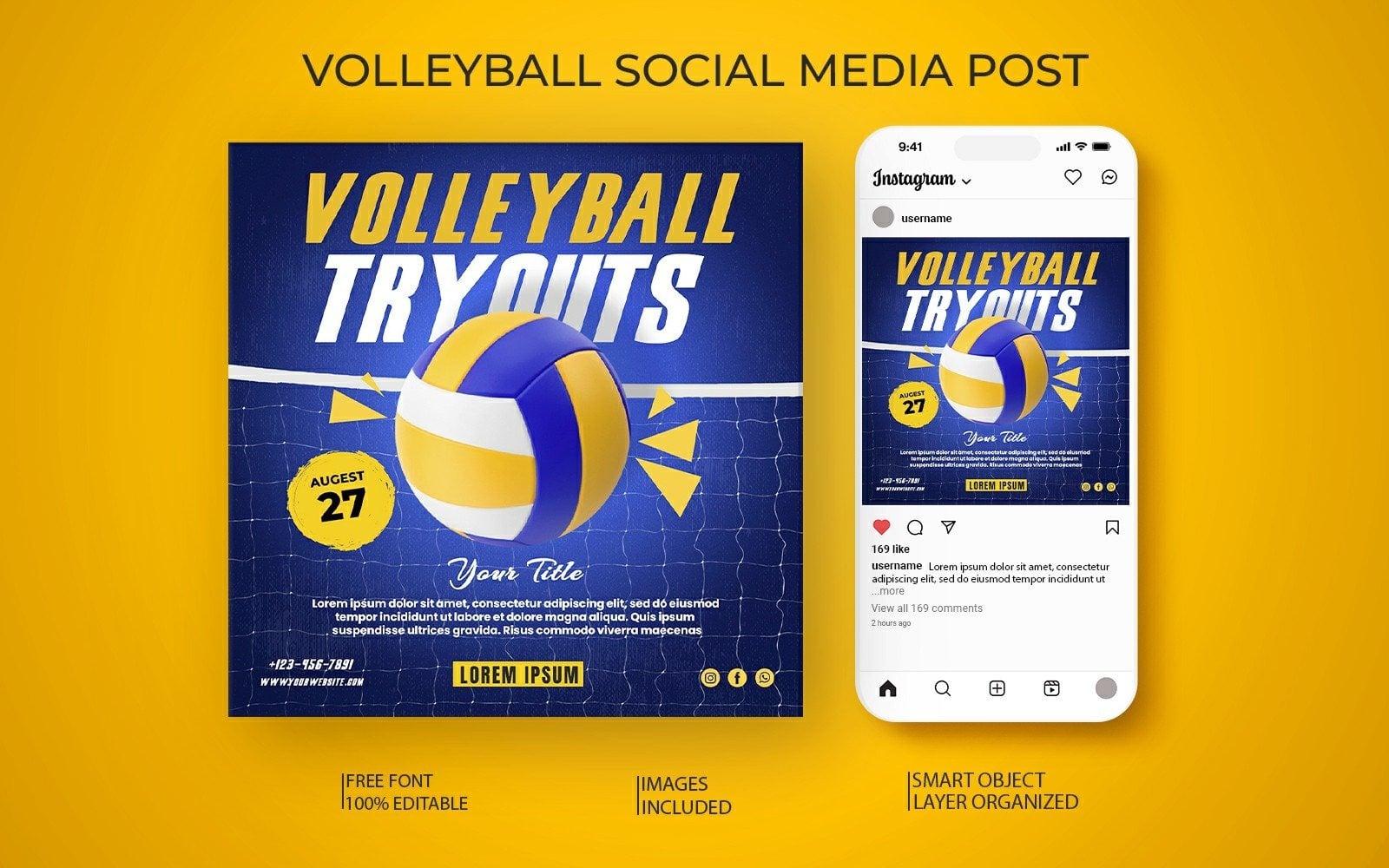 Volleyball Tournament Social Media Template - TemplateMonster