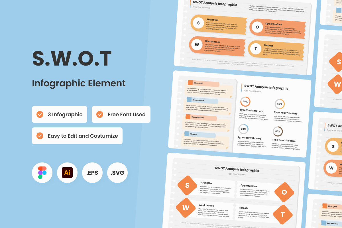 SWOT Infographic Template V1 #443332 - TemplateMonster