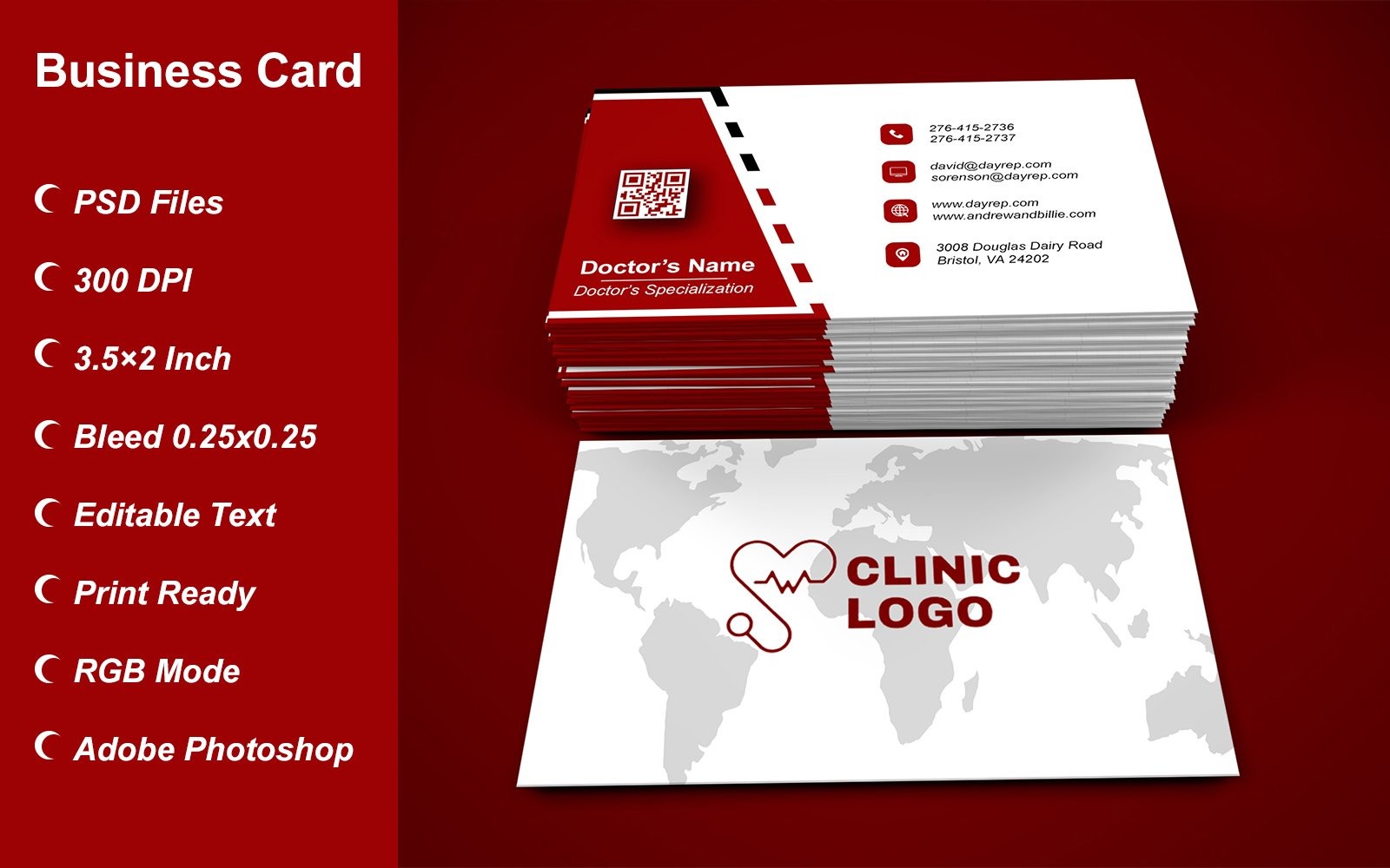 Business Card Template for Clinic - Doctor - Hospital - Customizable ...