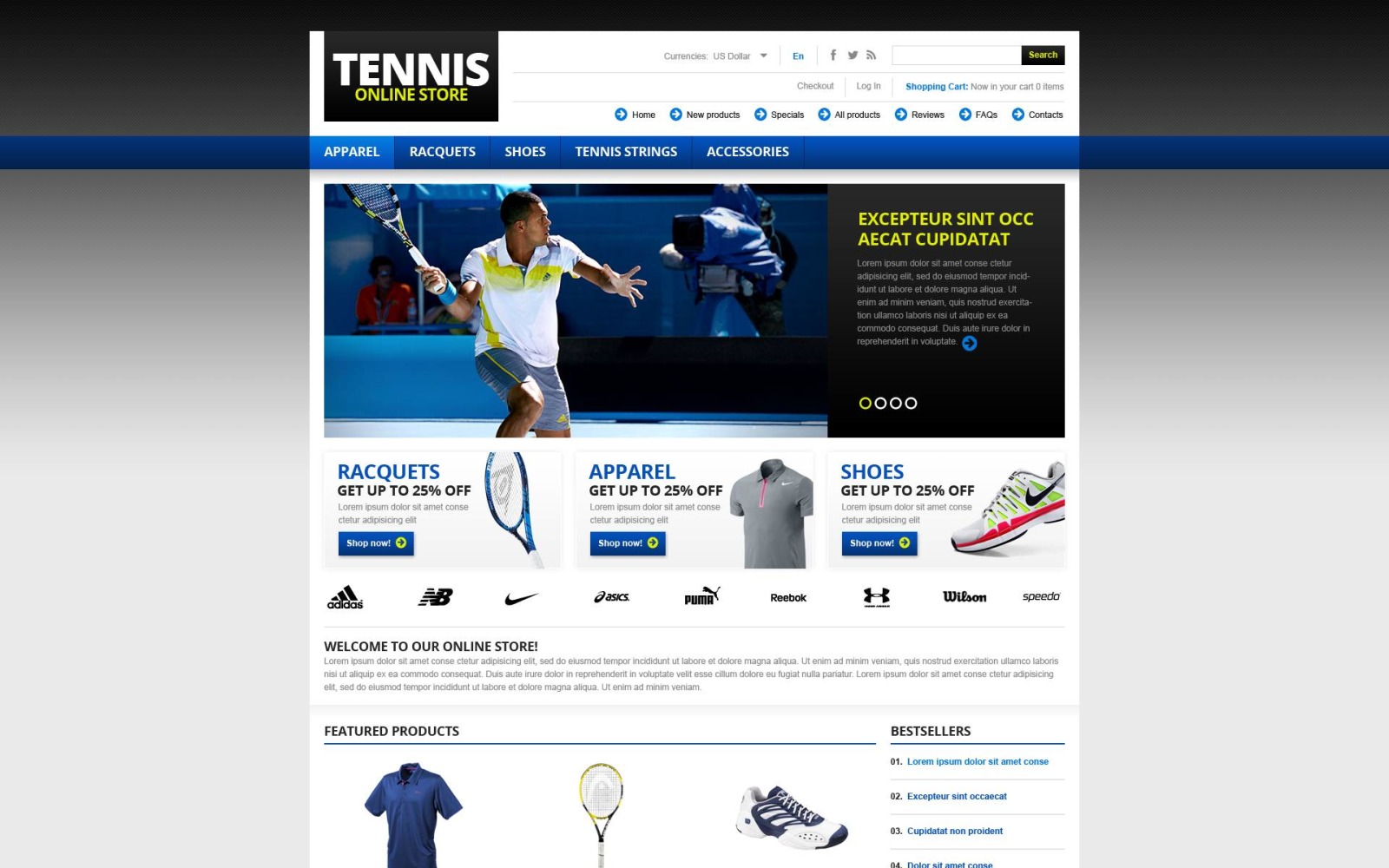 Tennis Store ZenCart Template #45087 - TemplateMonster