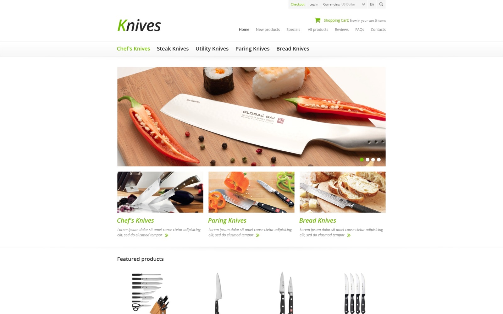 Knives for Your Kitchen ZenCart Template - TemplateMonster
