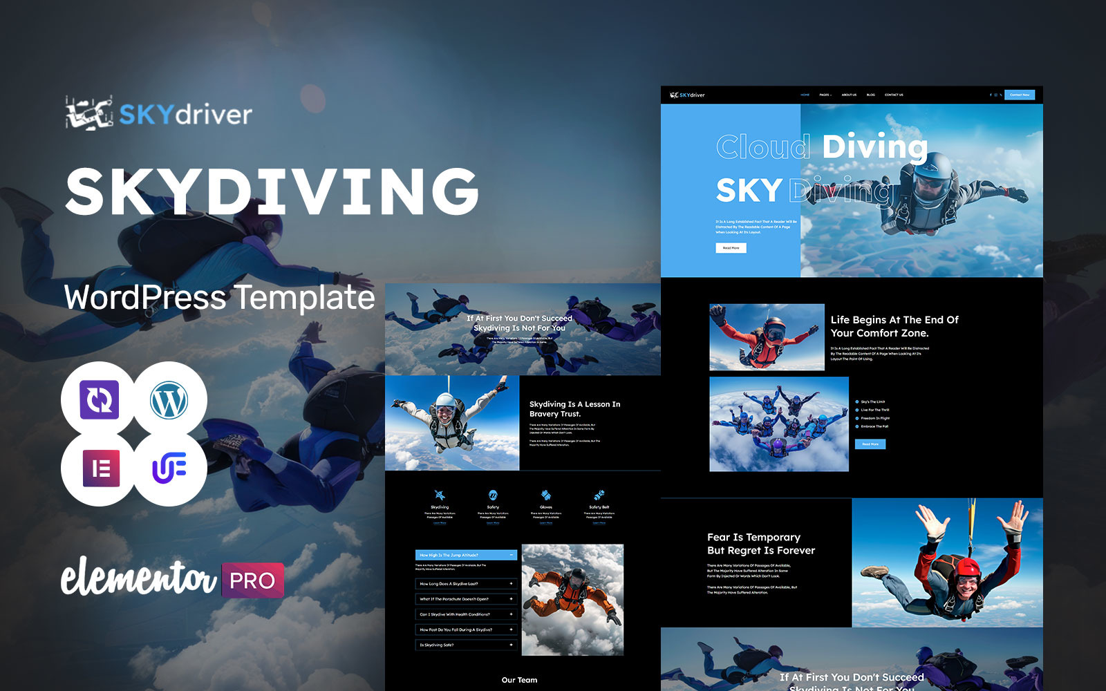 Skydriver - Skydiving And Parachuting Experience WordPress Elementor Theme