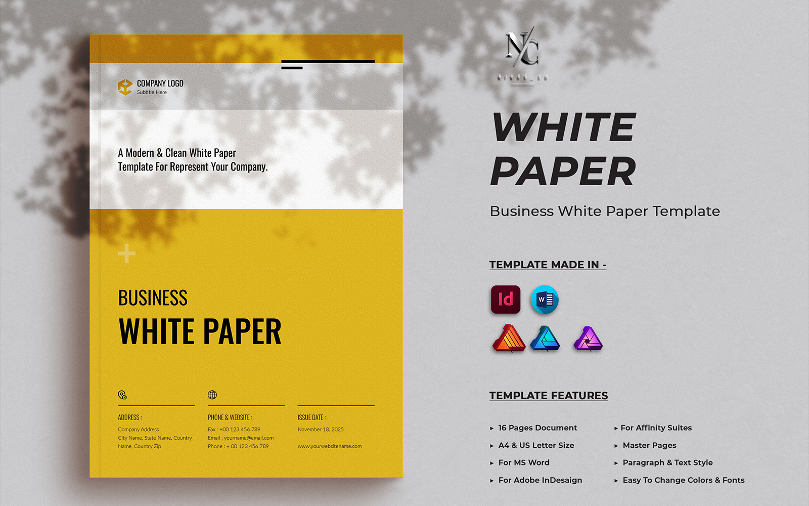 Business White Paper Template for InDesign, MS Word, Affinity