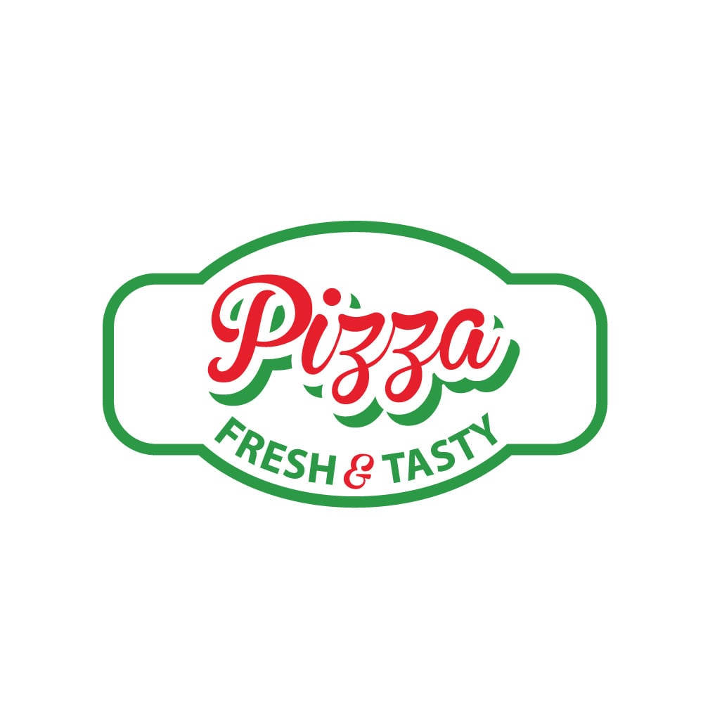 Pizzeria Vector Emblem on blackboard. Pizza logo template