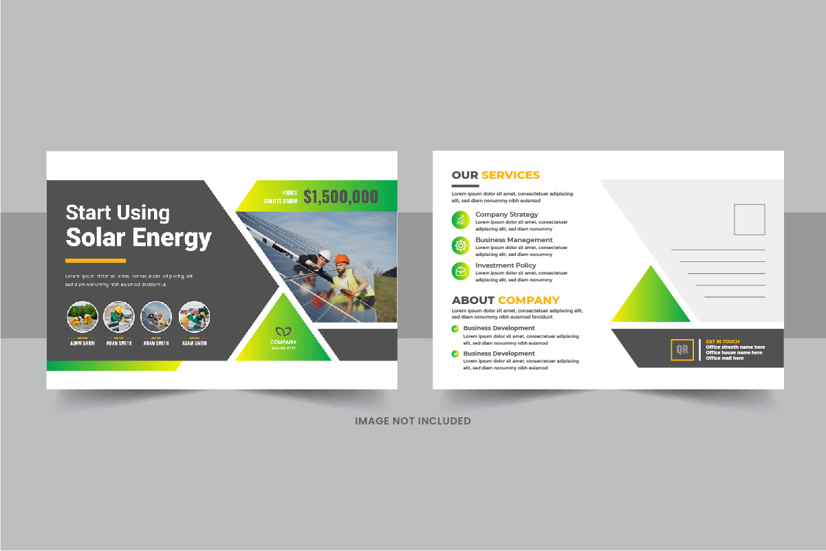 Solar panel energy services postcard template, green energy eddm ...