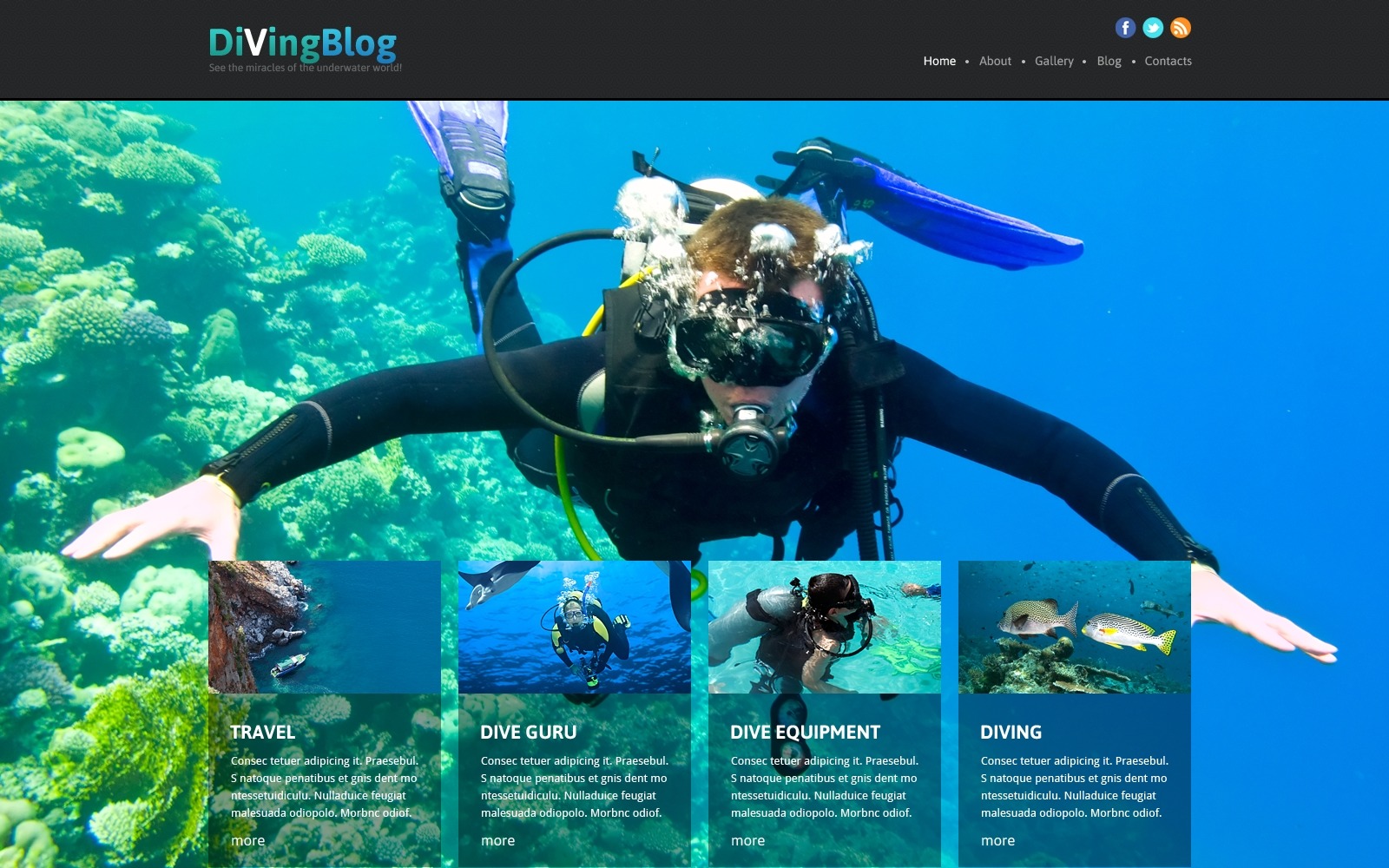 Diving Responsive Joomla Template #46643 - TemplateMonster
