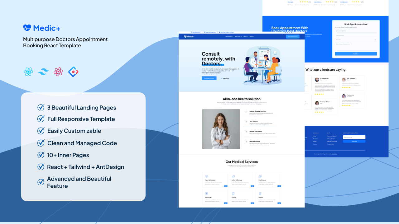 Medic+ Hospitals, Clinics, Doctors Appointment Booking System ReactJS ...