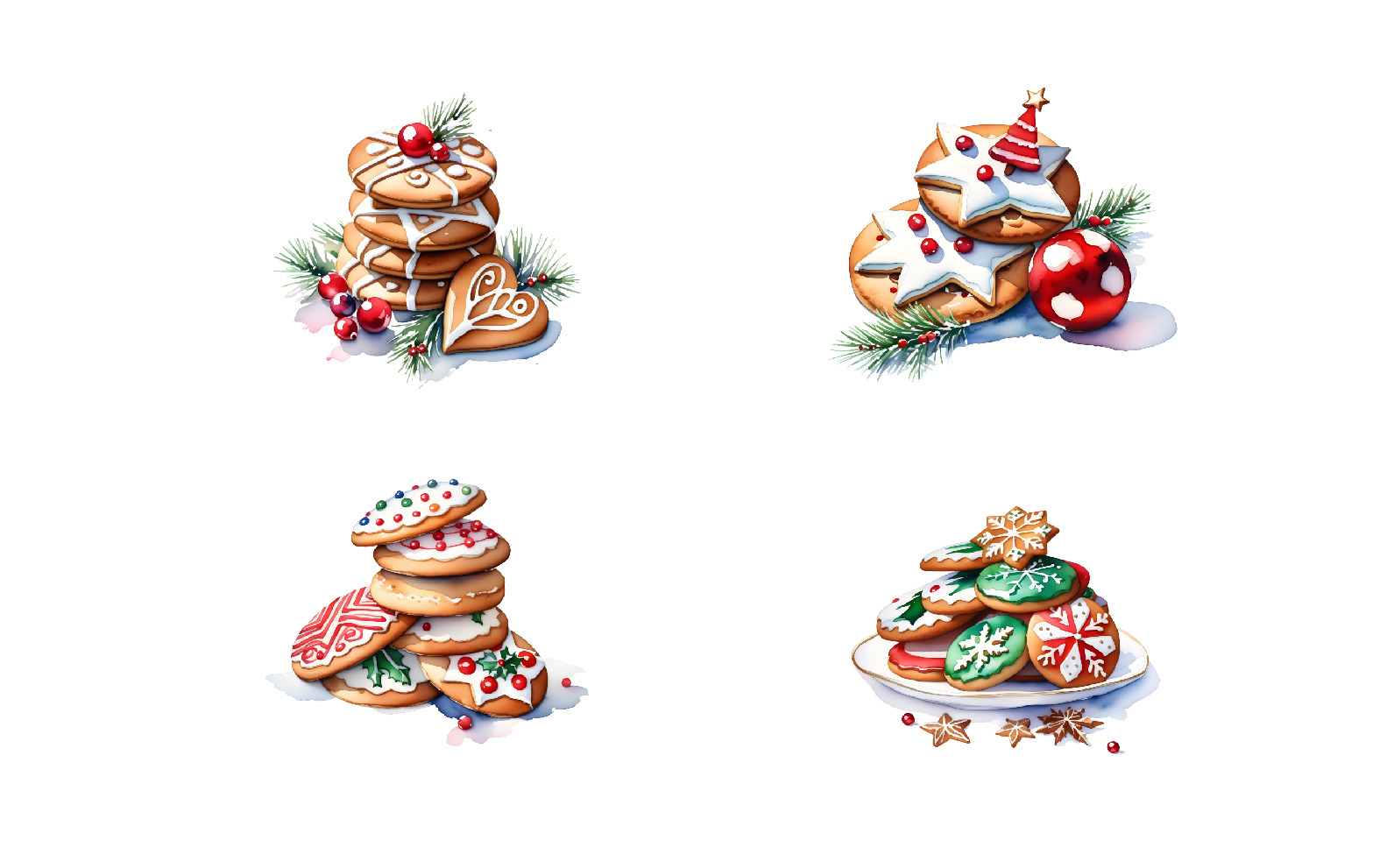 Watercolor Christmas Cookies Clipart, Christmas Clipart, Xmas PNG