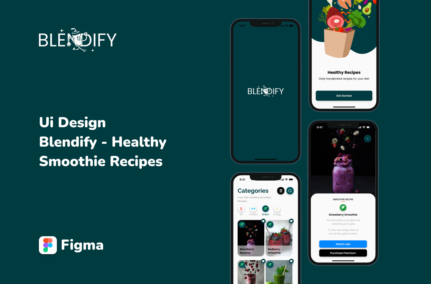 Blendify - Smoothie Recipe Mobile App UI Kit for Figma