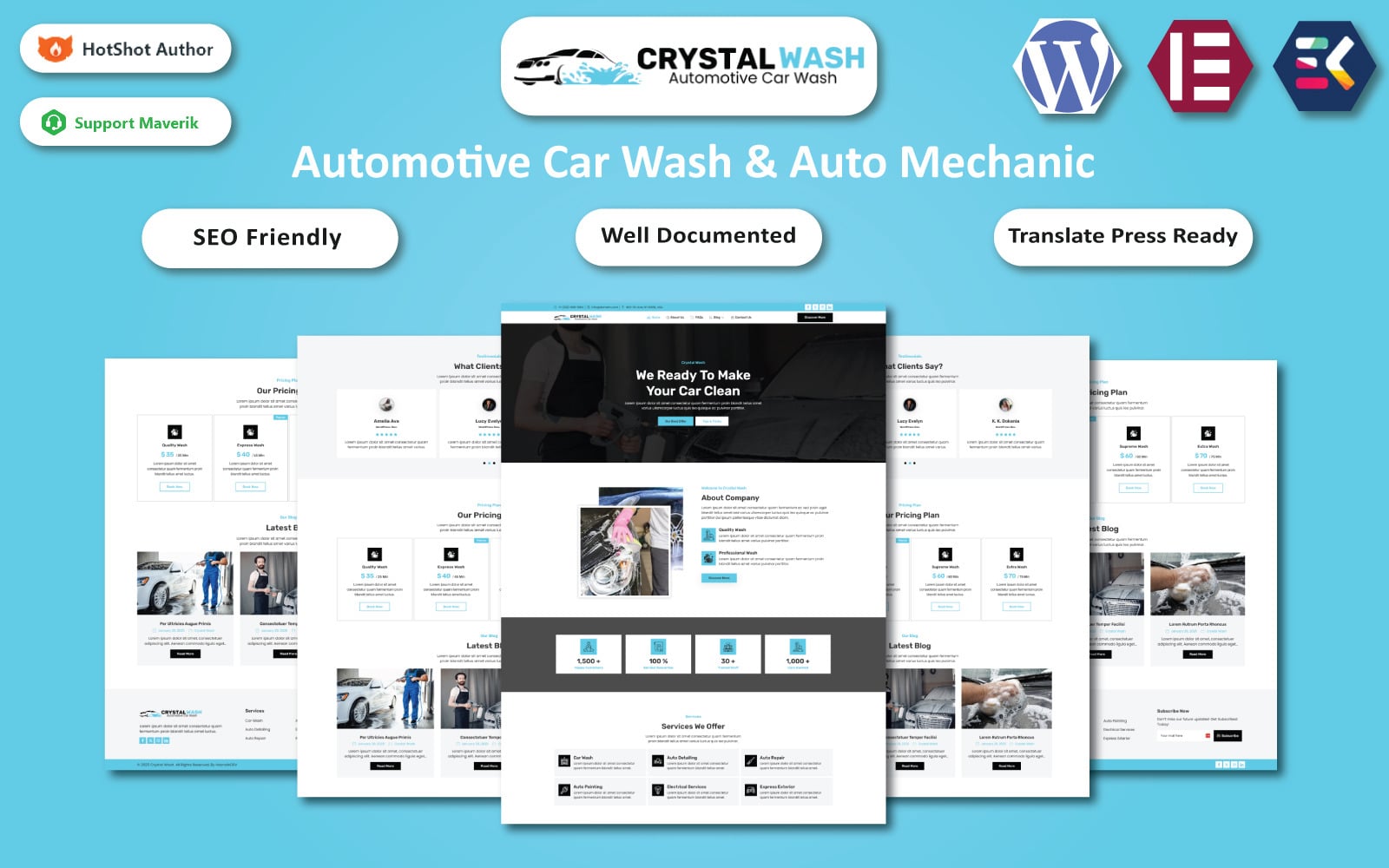 Crystal Wash – Car Wash & Auto Mechanic WordPress Elementor Template