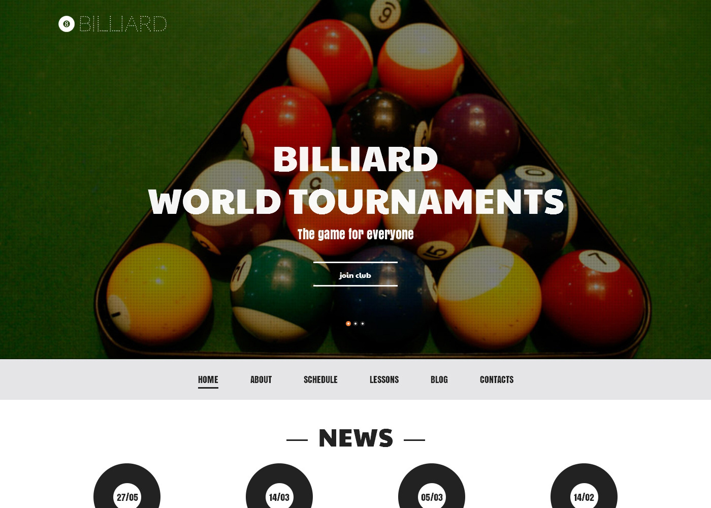 Billiard Club Tournaments WordPress Theme - TemplateMonster
