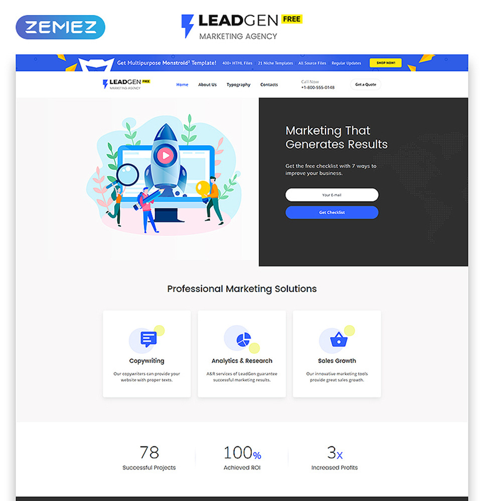 Free HTML5 Theme for Marketing Agency Website Template