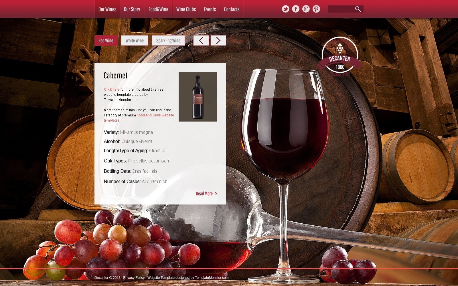 Modelo de site de tema HTML5 gratuito para vinhos e vinícolas